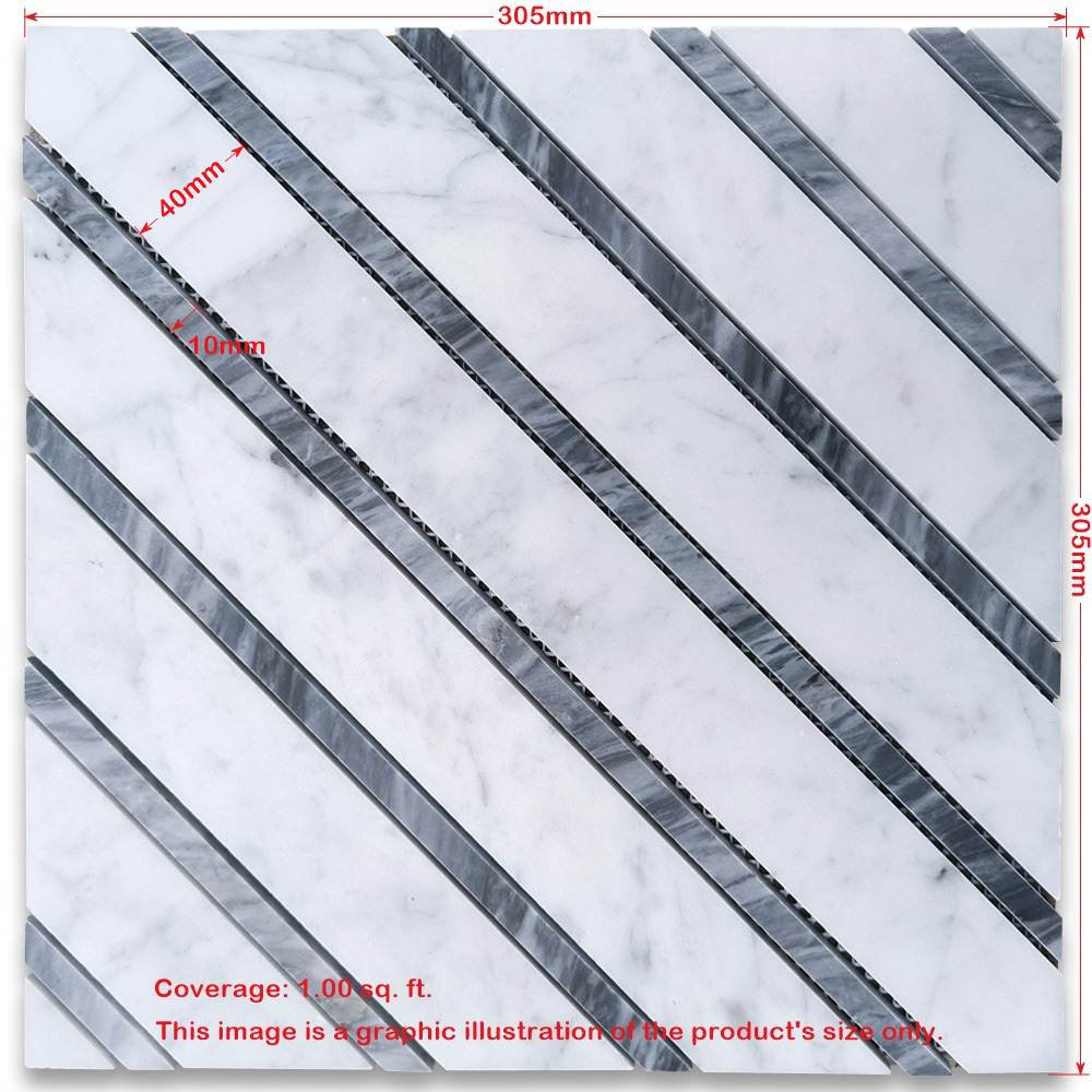 Carrara White Marble Luminous Beam Mosaic Tile Honed, 1 sheet, 2 inch ...