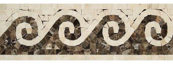 Crema Marfil Marble Polished Wave Border Listello w/ Emperador Dark ...