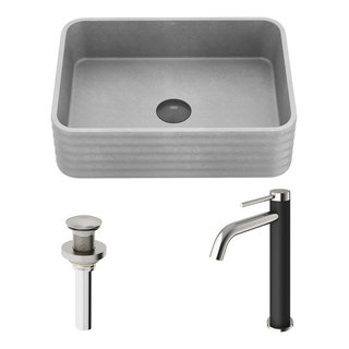 Cadman 18"L x 13"W Concrete Vessel Sink and Lexington 10"H Faucet Set ...