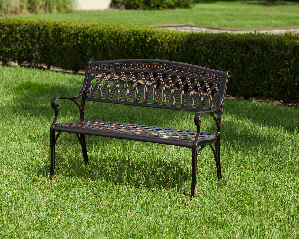 Simone Cast-Aluminum Patio Bench - Traditional - Outdoor Benches - by ...