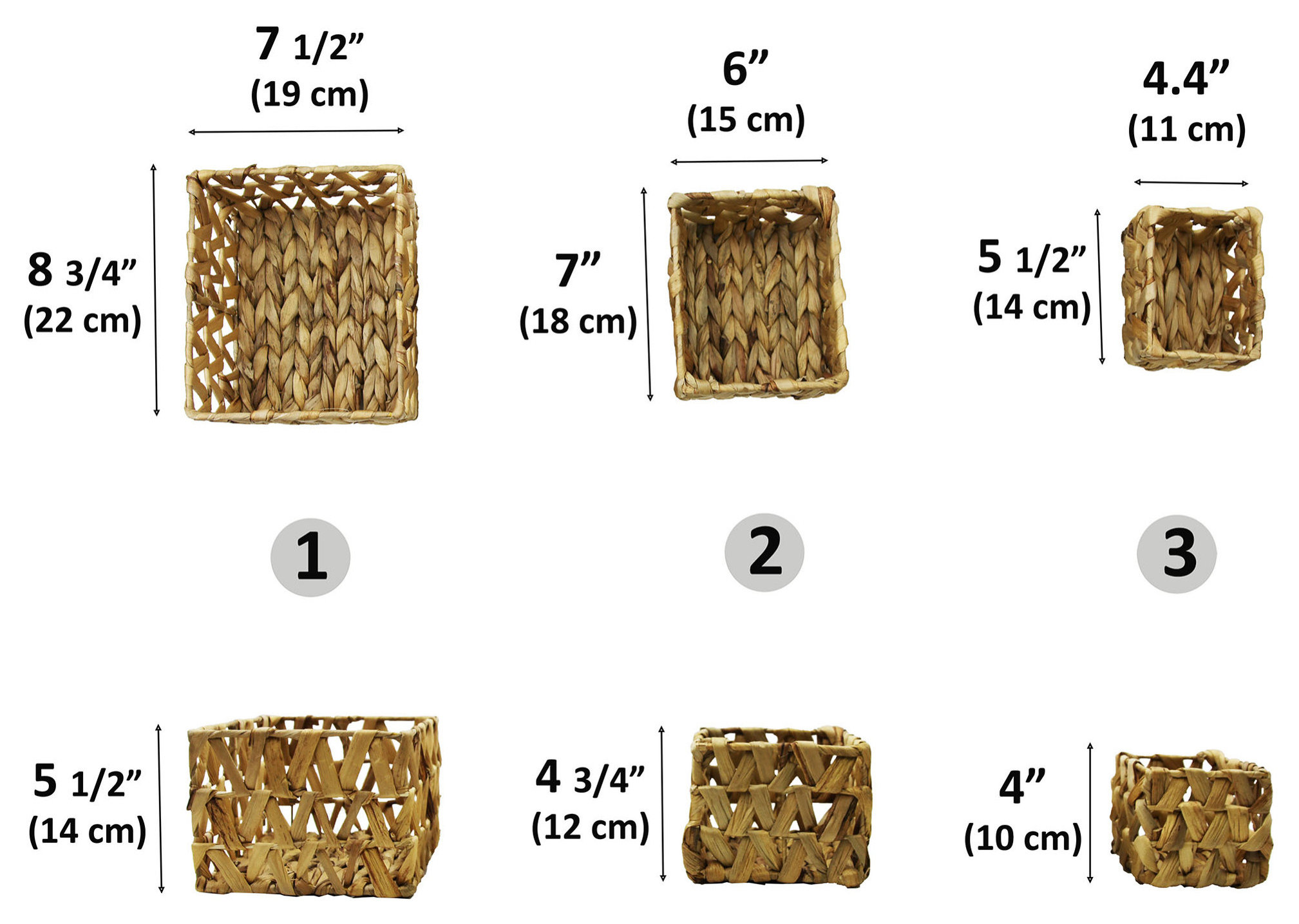 Rectangular Braided Water Hyacinth Baskets With Handles Natural Set of ...