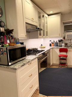 White subway tile backsplash for Ikea Enkoping kitchen cabinets ...