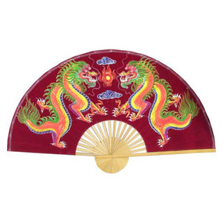 Velvet Maroon Dragons Painting Wall Fan, 40" - Asian - Wall Accents ...
