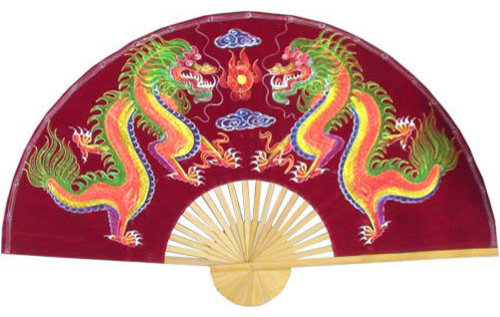 Velvet Maroon Dragons Painting Wall Fan, 40" - Asian - Wall Accents ...