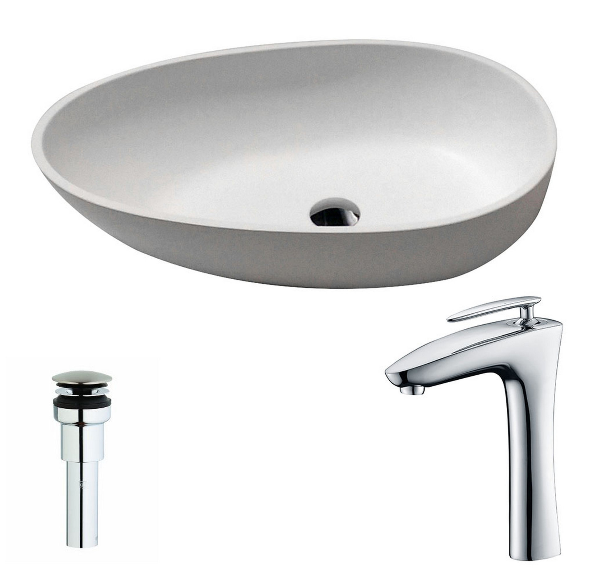Passage 1-Piece Man Made Stone Vessel Sink, Pop Up Drain, Matte White ...
