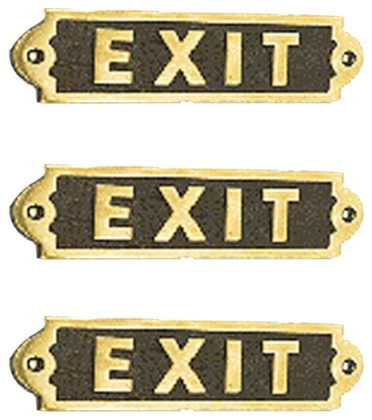 3 Exit Sign Solid Brass Plaque Polished Tarnish Resistant Brass Plate ...