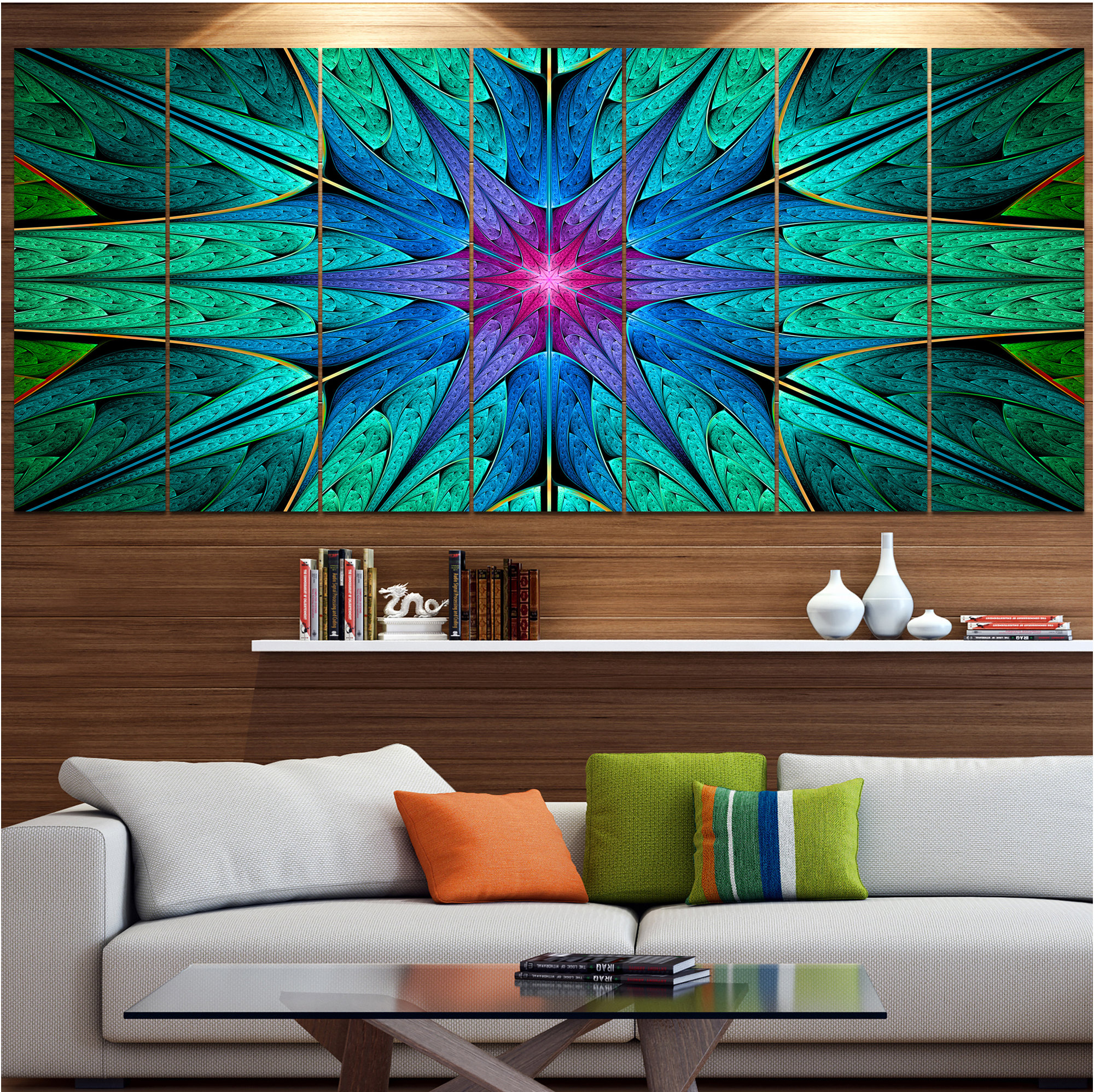 Turquoise Star Fractal Stained Glass, Multipanel Abstract Canvas Print ...