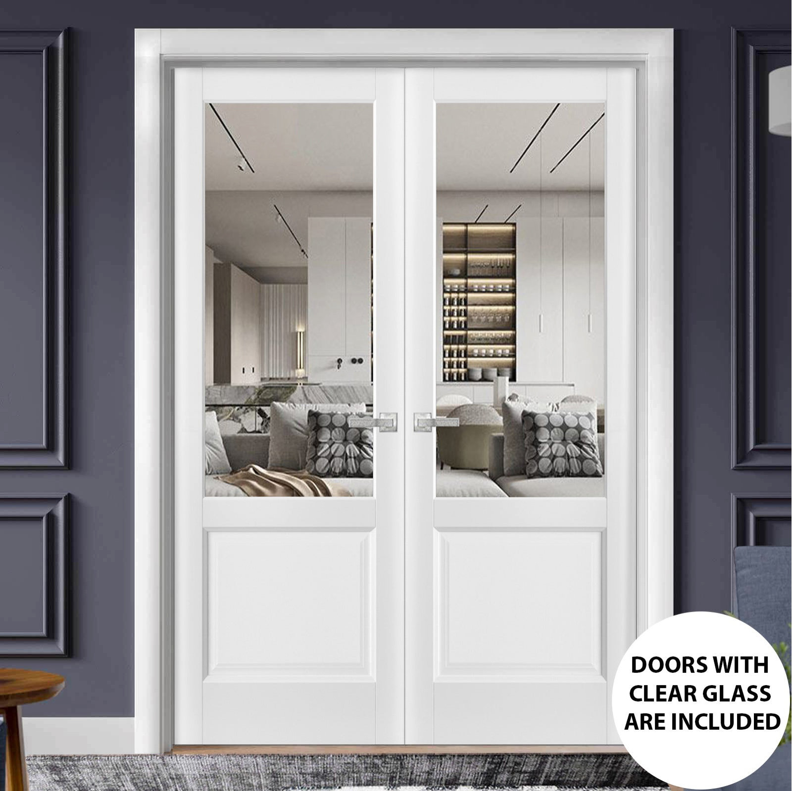 Interior French Double Doors|Lucia 1533 White Silk with Clear Glass, 64 ...