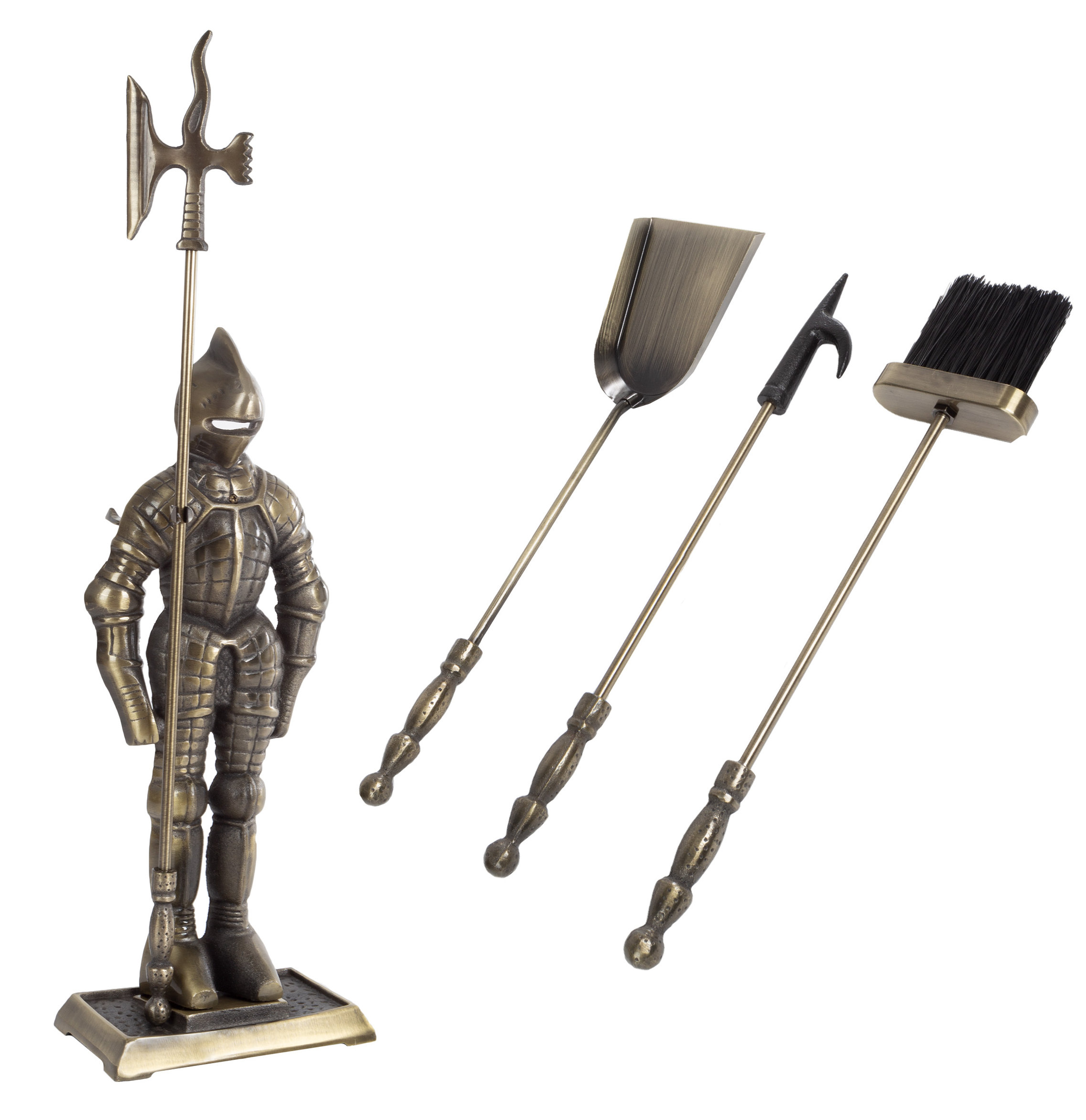 3-Piece Medieval Knight Cast Iron Statue Fireplace Tool Set - Modern ...