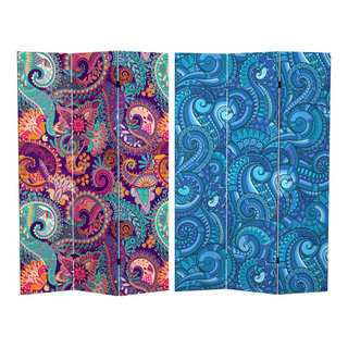 6' Tall Double Sided Blue Filigree Canvas Room Divider - Mediterranean ...