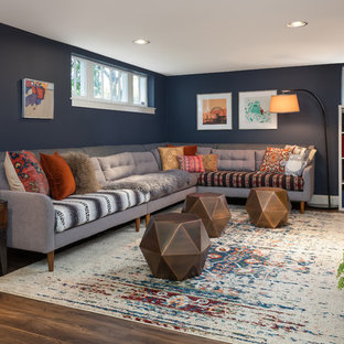 75 Beautiful Basement With Blue Walls Pictures & Ideas | Houzz