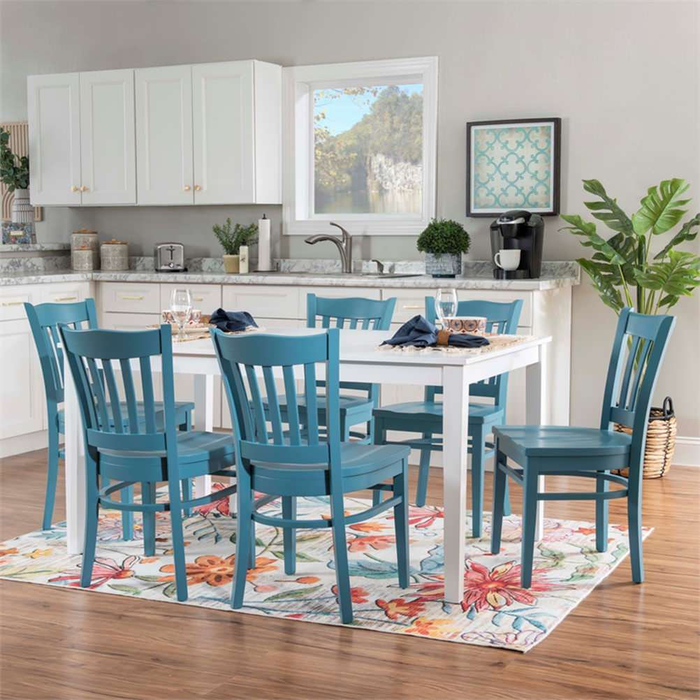 Linon Raelynn 7 Piece Dining Set White Table and 6 Slat Back Chairs in ...