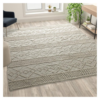 8' x 10' Ivory Geometric Design Handwoven Area Rug -... - Contemporary ...