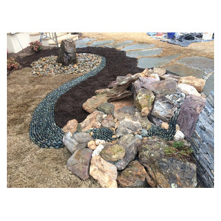Dry laid patio, wall and pebbles in Durham NC - Raleigh - by Winding ...