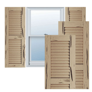 Rustic 2 Equal Louver Faux Wood Shutters, Per Pair, 12x28" - Rustic ...