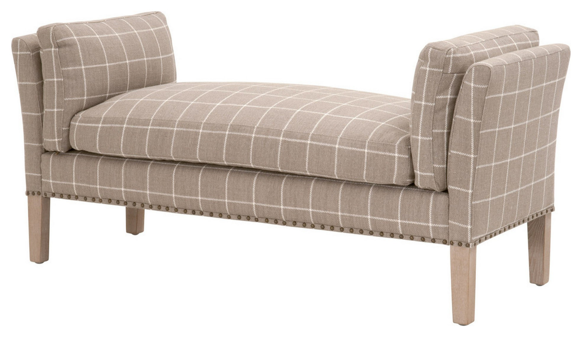 Benzara BM233013 Nailhead Trim Fabric Upholstered Checkered Bench, Gray ...