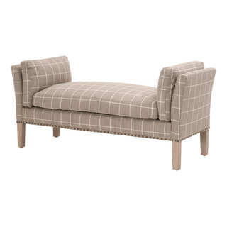 Benzara BM233013 Nailhead Trim Fabric Upholstered Checkered Bench, Gray ...