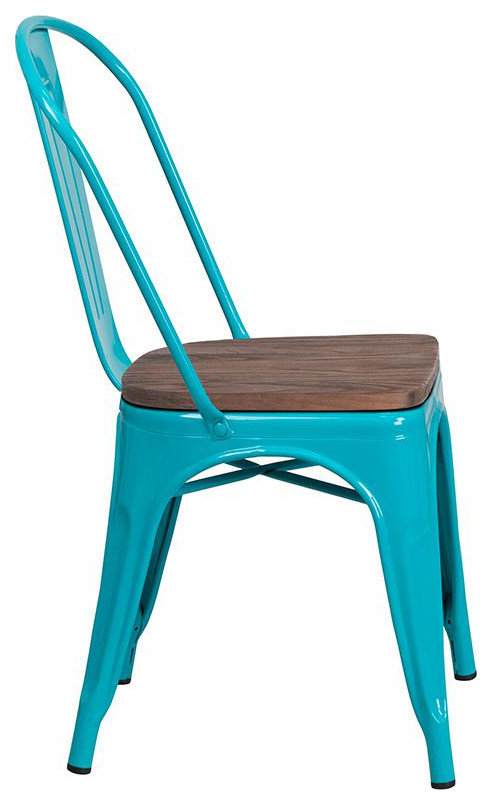 Metal Stackable Chair With Wood Seat, Crystal Teal-Blue - Contemporary ...
