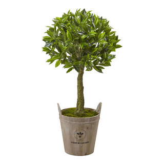 Sweet Bay Topiary With Farmhouse Planter - Contemporary - Artificial ...