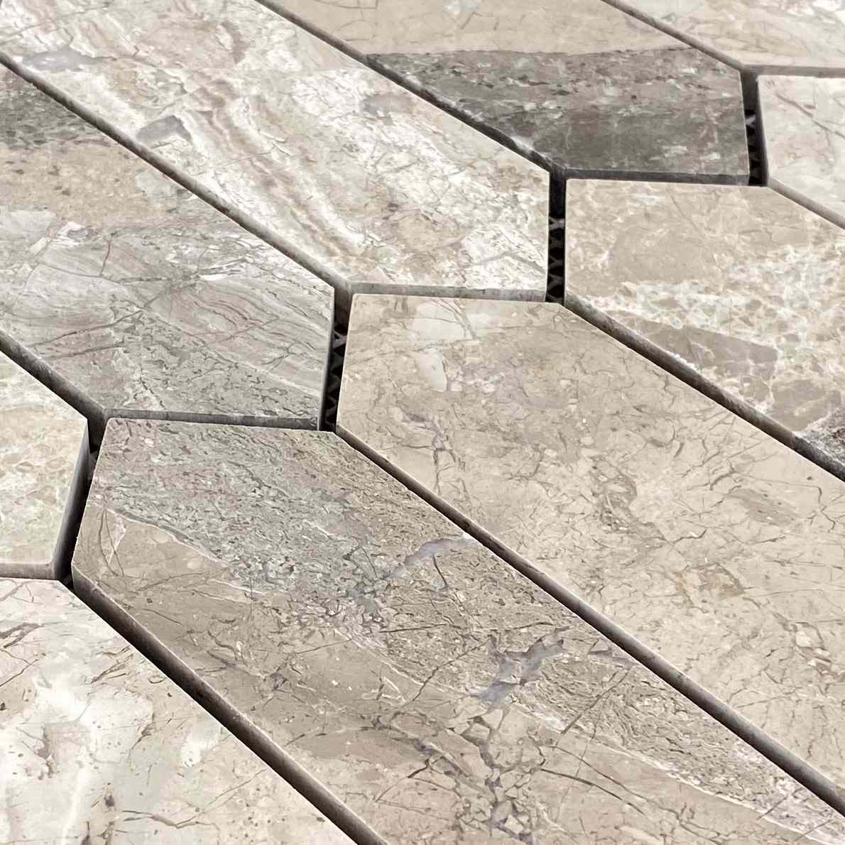 Silver Shadow Marble Strada Design on 12" x 12" Mesh Mosaic Tile - 10 ...