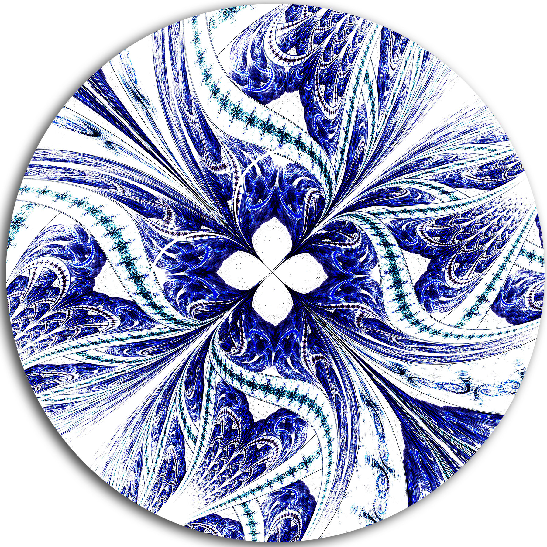 Symmetrical Blue White Fractal Flower, Floral Disc Metal Artwork, Disc ...