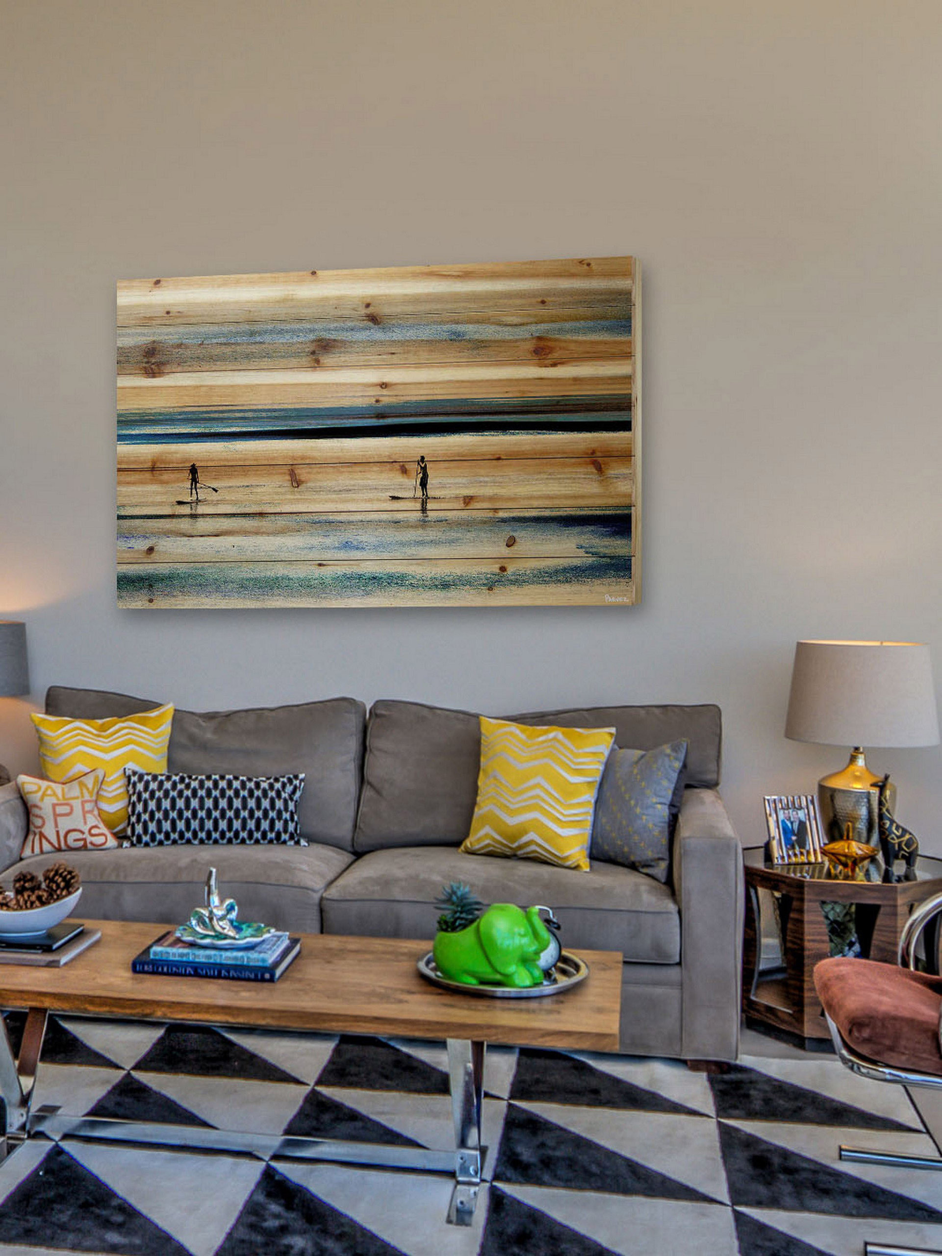 "Surfboard Paddling" Print on Wood by Parvez Taj, 36"x24" - Beach Style ...