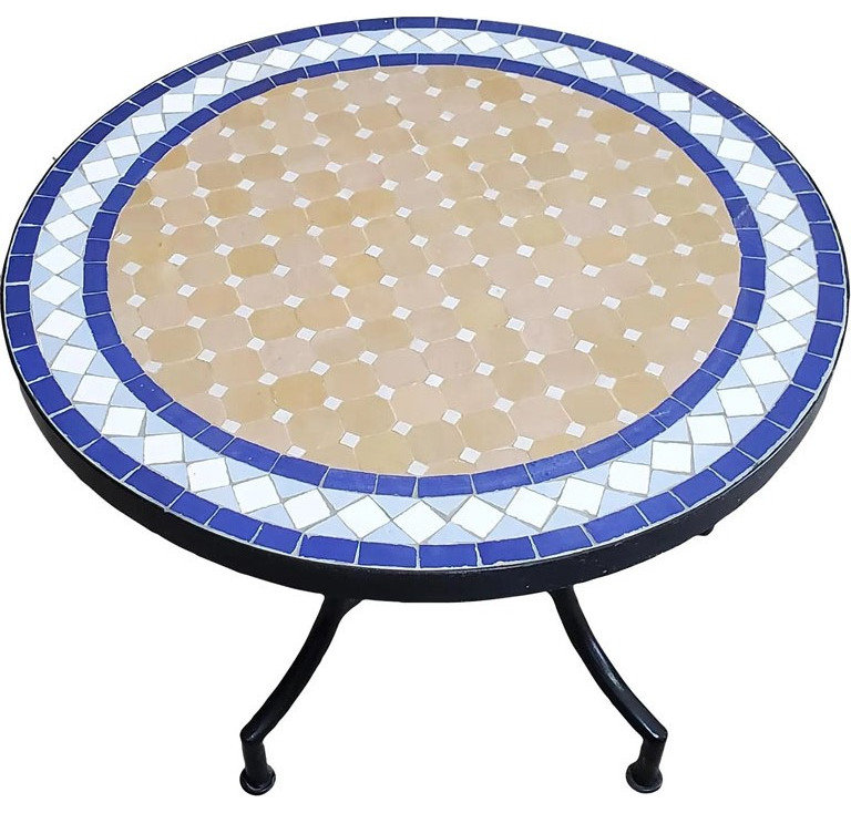 24" Multi-Color Moroccan Mosaic Table, Camel / Blue / White ...