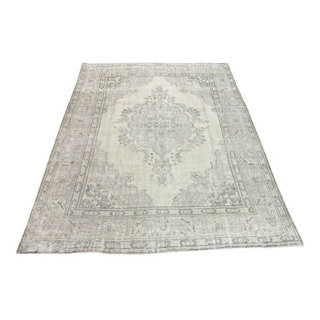 8' x 11' Vintage Handmade Antique Wool Rug Low Pile Stoned Washed ...