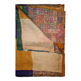 100% Silk Kantha Throw, Multi, 50"x70" - Contemporary - Throws - by ...