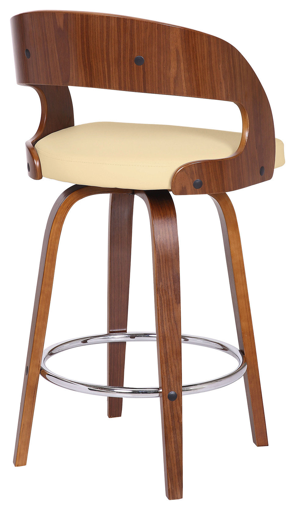 Shelly 26" Counter Swivel Barstool, Walnut Wood Finish and Cream Faux ...