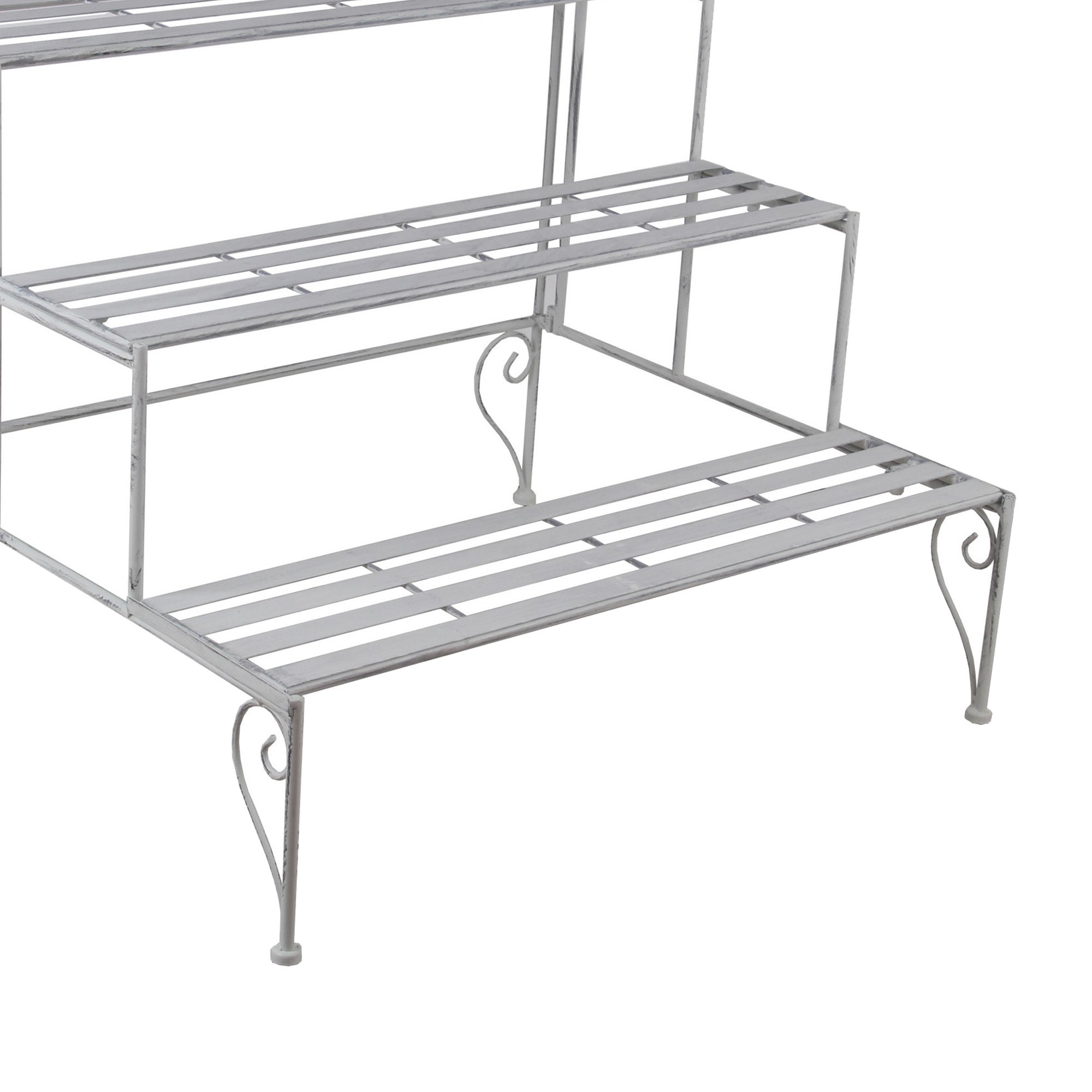 Step Design Metal Planter with Slatted Top and Scroll Motifs, White ...