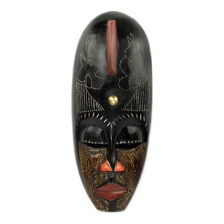 NOVICA Biombo Ii And African Wood Mask - Tropical - Wall Sculptures ...