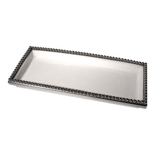 Elegance Bead Ceramic Rectangular Tray - Transitional - Serving Trays ...