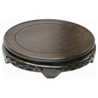 11.75" Oriental Motif Brown Wood Round Table Top Display Stand Riser ...