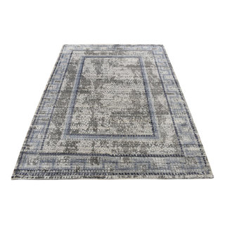 Timberwolf Gray, Silken, Roman Mosaic Design, Hand Knotted, Rug, 5'2"x6 ...