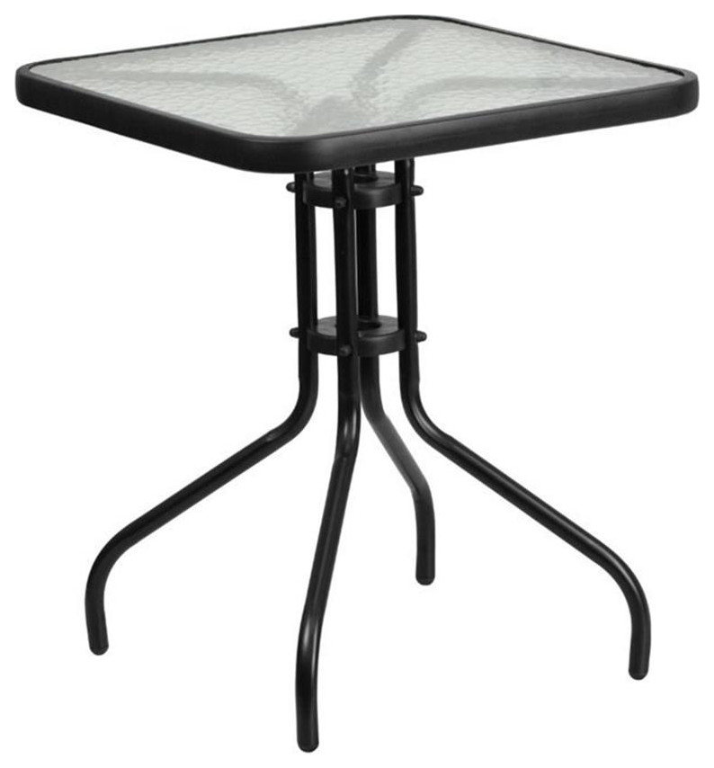 Bowery Hill 31.5" Square Glass Top Patio Dining Table in Black, 23.5 ...