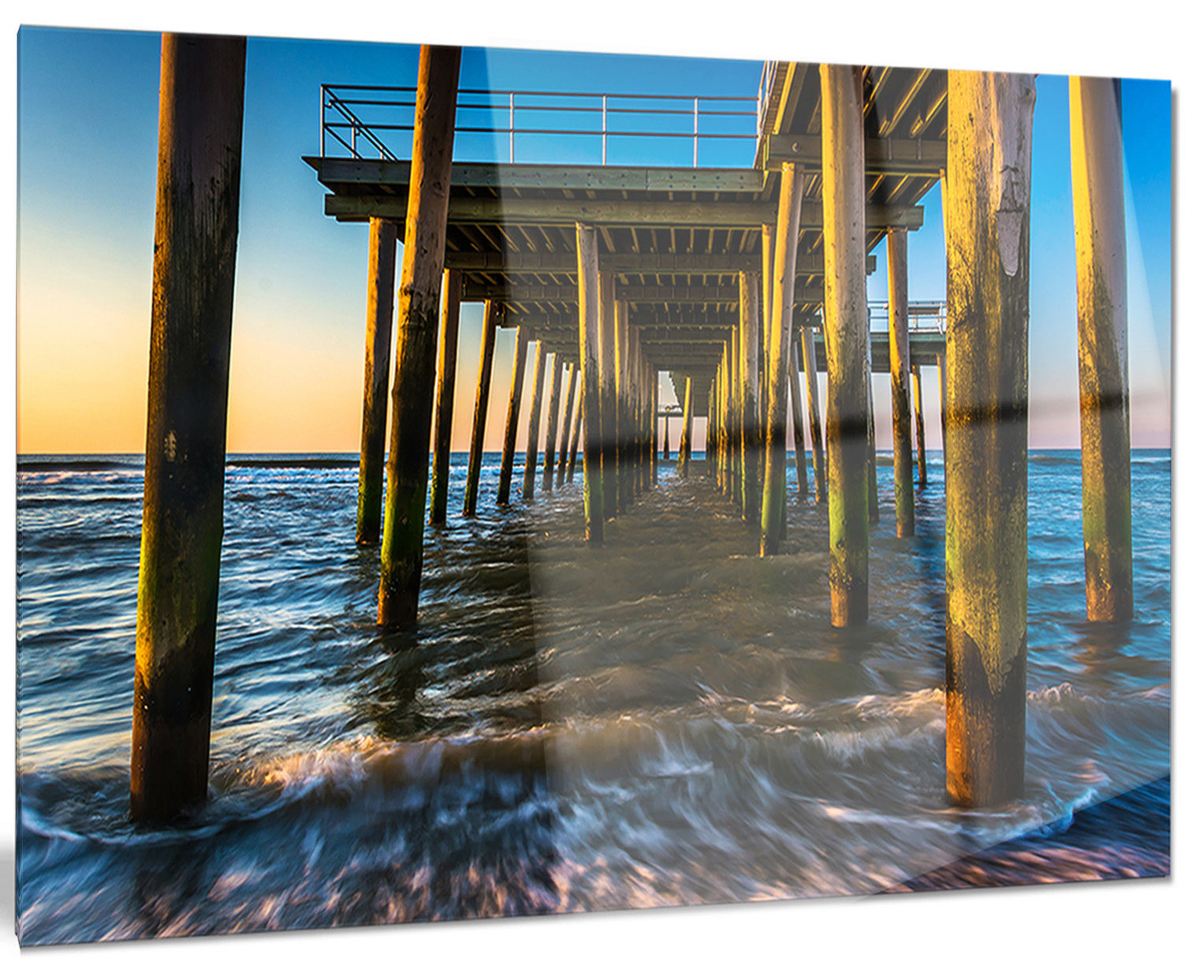 "Fishing Pier and Waves at Atlantic Sea" Metal Wall Art, 28"x12 ...