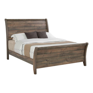 Pemberly Row Wood Eastern King Sleigh Panel Bed Weathered Oak - Rustic ...