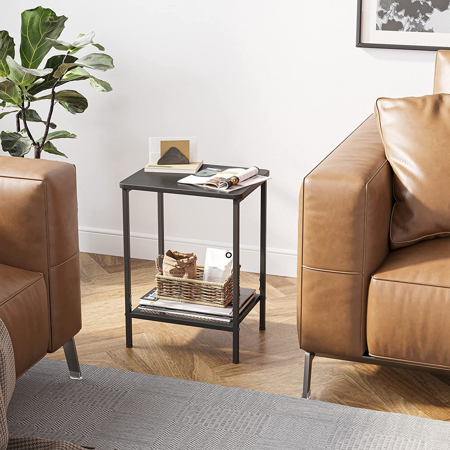 2-Tier Small Side Table with Shelf, Sofa Table for Living Room ...