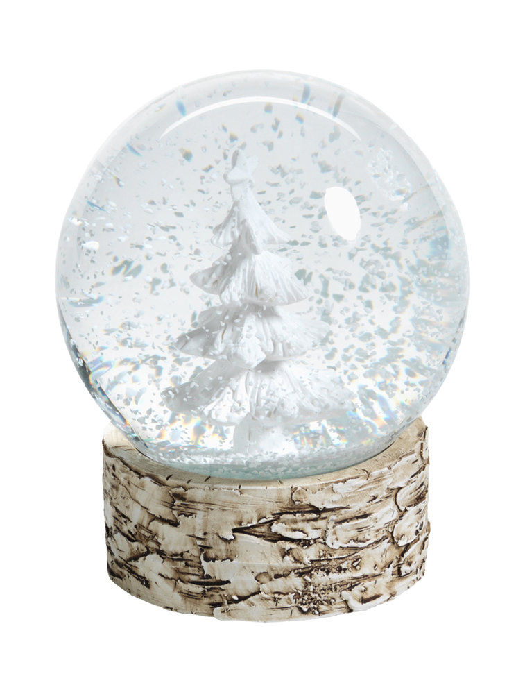 4" Tall Large Snow Globe on Birch, Tree Sculpture, White and Beige, Set ...