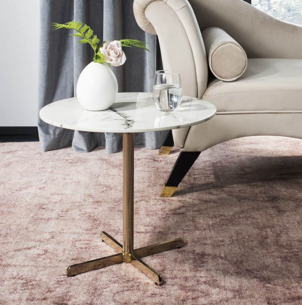 Haben Round Side Table White Marble/Brass - Contemporary - Side Tables ...