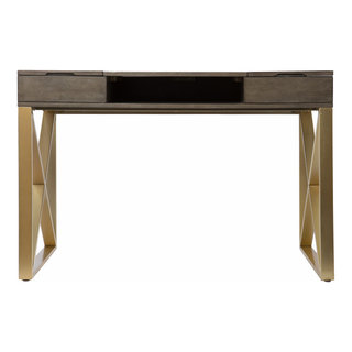 Modern Gray and Gold Writing Desk with Storage - Contemporary - Desks ...