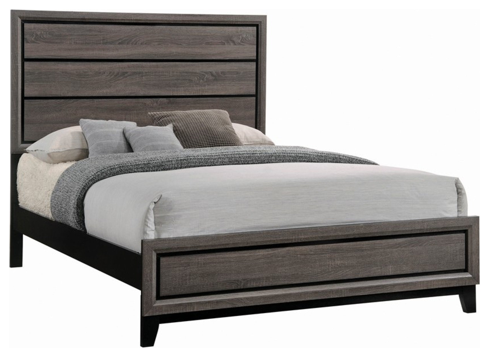 Transitional Queen Bed with Plank Panel Headboard and Low Footboard ...
