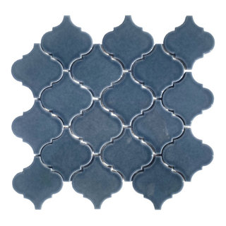Slate Blue Glossy Arabesque Backsplash Wall Tile - Mediterranean ...