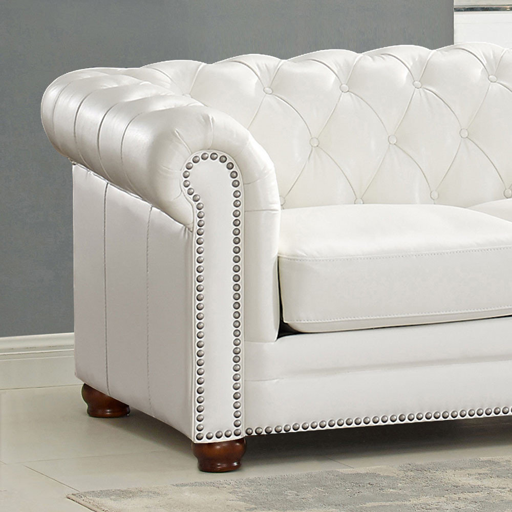 Hydeline Aliso 100% Leather Chesterfield Sofa Set, Sofa and Chair ...