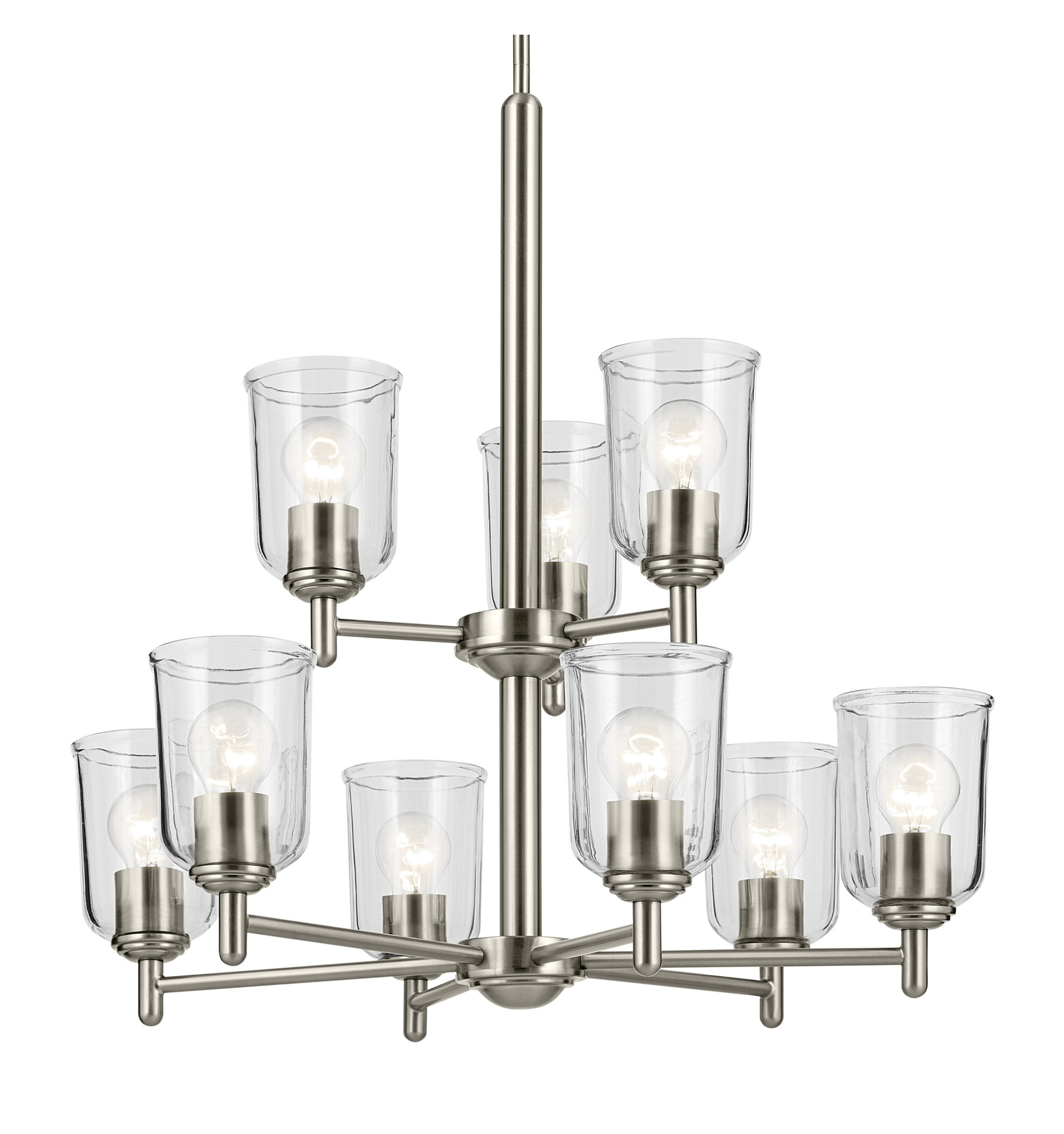 Shailene 26.5" 9-Light 2-Tier Chandelier With Clear Glass, Brushed Nickel - Transitional ...