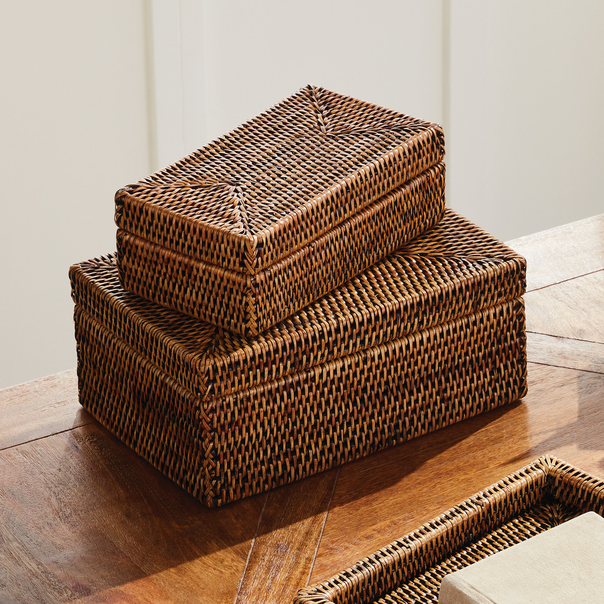 Burma Rattan Rectangular Lidded Boxes, Set of 2 - Tropical - Decorative ...