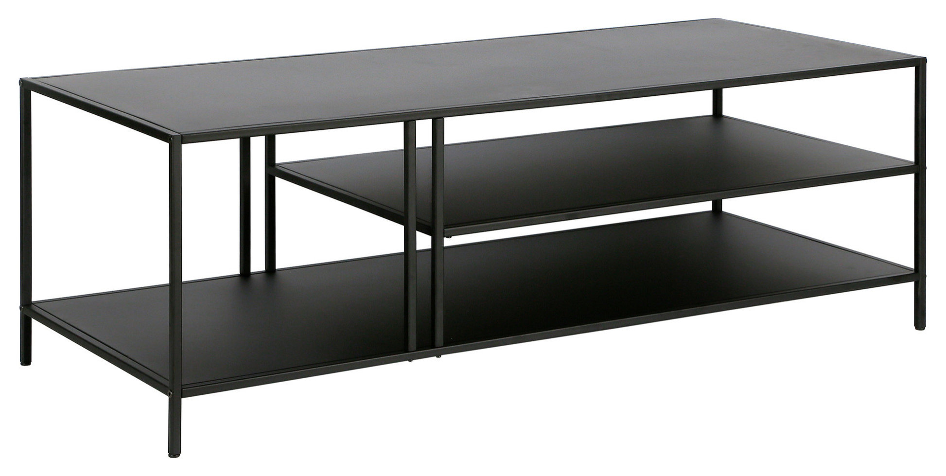 48" Black Steel Rectangular Coffee Table With 2-Shelves - Industrial ...