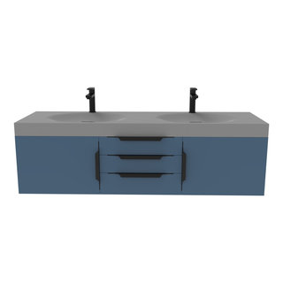CastelloUSA Thames Shallow Basin Vanity Set, 60" - Modern - Bathroom ...