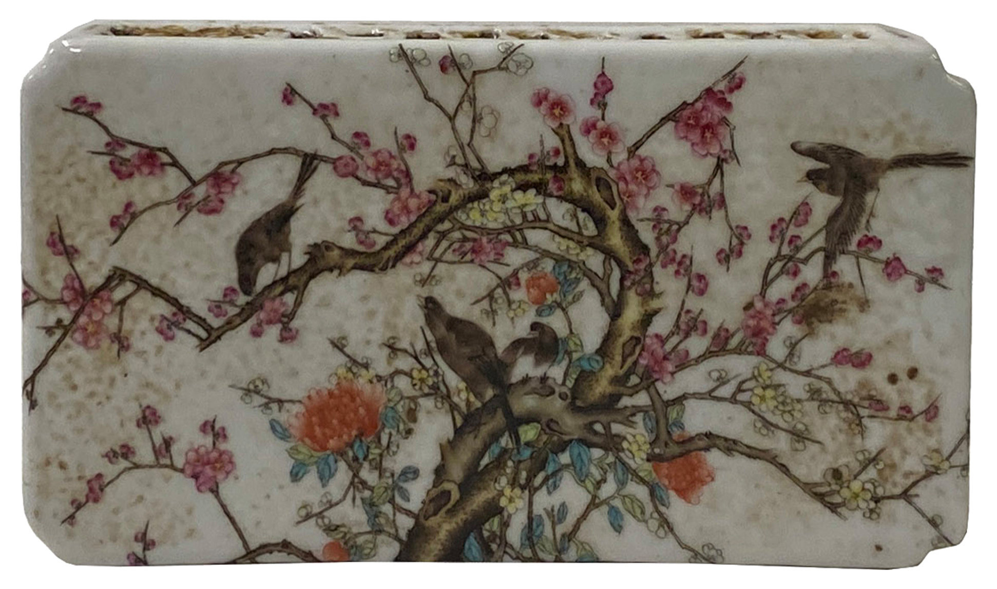 Chinese Off White Porcelain Pink Flower Rectangular Display Paperweight ...
